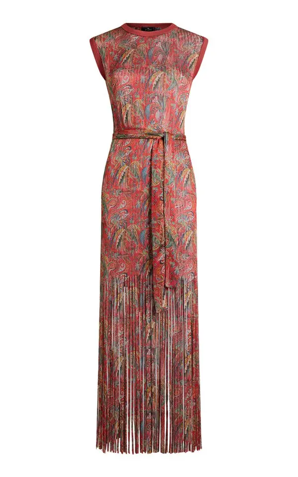 Etro Sleeveless Paisley Knit Maxi Dress With Fringe - Print