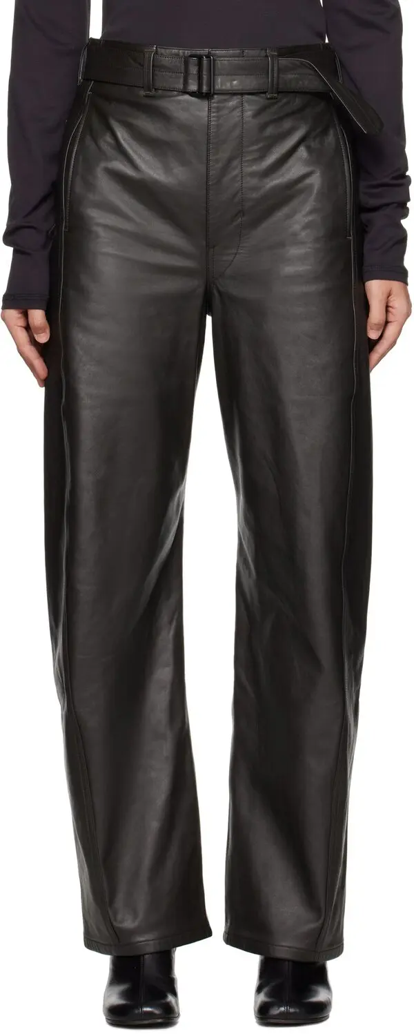 LEMAIRE Curved Leg Leather Trousers - Espresso