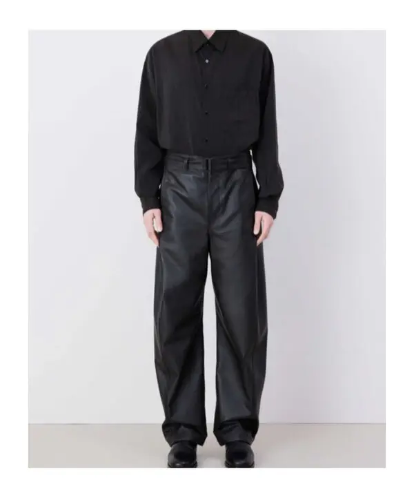 LEMAIRE Curved Leg Leather Trousers - Espresso
