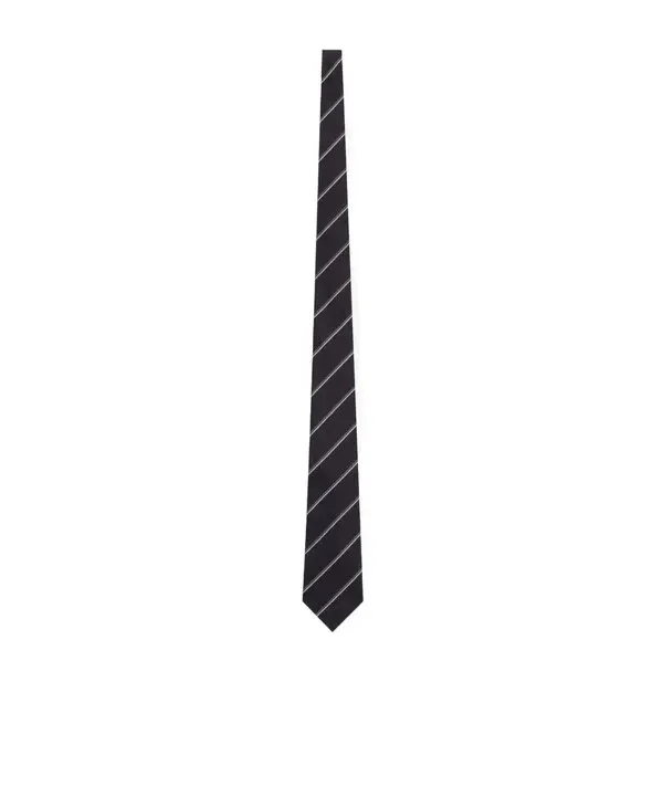 Saint Laurent Silk Wide Tie With Diagonal Stripes - Black