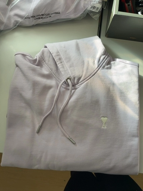 AMI Paris De Coeur Logo Embroidered Hoodie - White