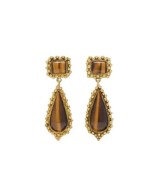 Ulla Johnson Tigers Eye Framed Drop Earrings - Tiger's Eye