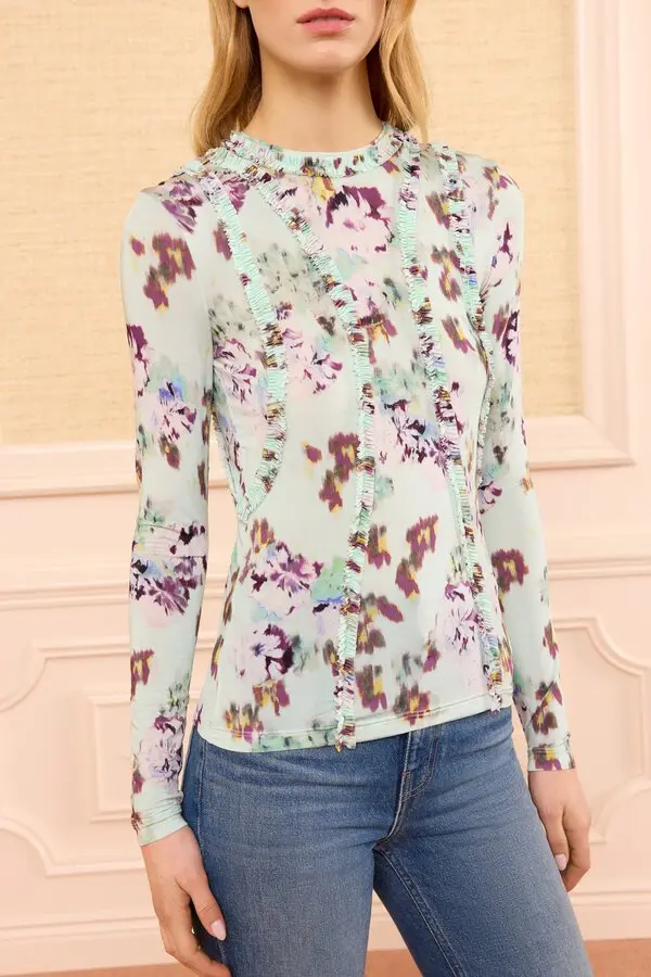 Ulla Johnson Clover Floral Print Ruffle Long Sleeve Top - Oasis