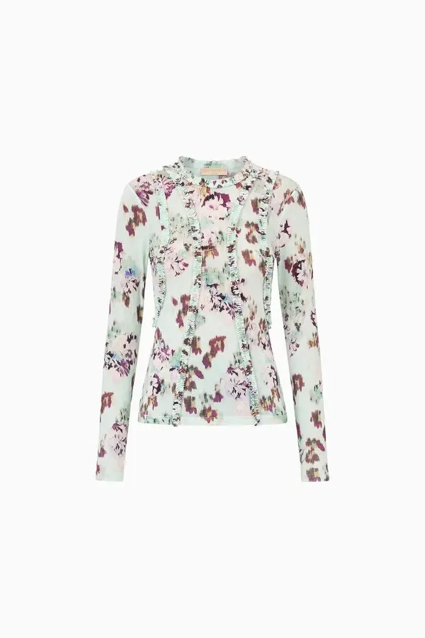 Ulla Johnson Clover Floral Print Ruffle Long Sleeve Top - Oasis