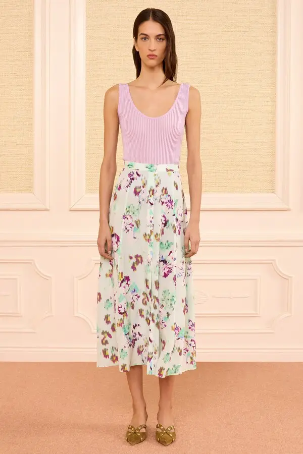 Ulla Johnson Rowan Silk Midi Skirt In Floral Print - Oasis