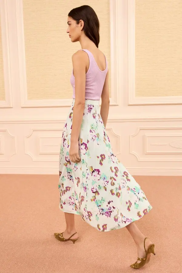 Ulla Johnson Rowan Silk Midi Skirt In Floral Print - Oasis