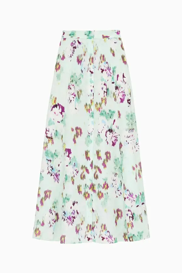 Ulla Johnson Rowan Silk Midi Skirt In Floral Print - Oasis