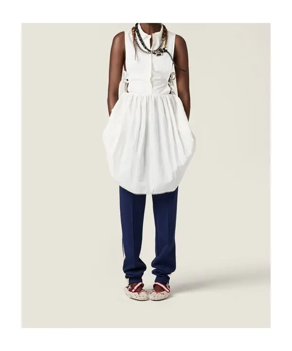 Miu Miu Sleeveless Collared Logo Poplin Dress