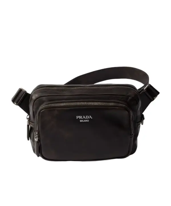 Prada Distressed Zipped Shoulder Bag - Dark Brown