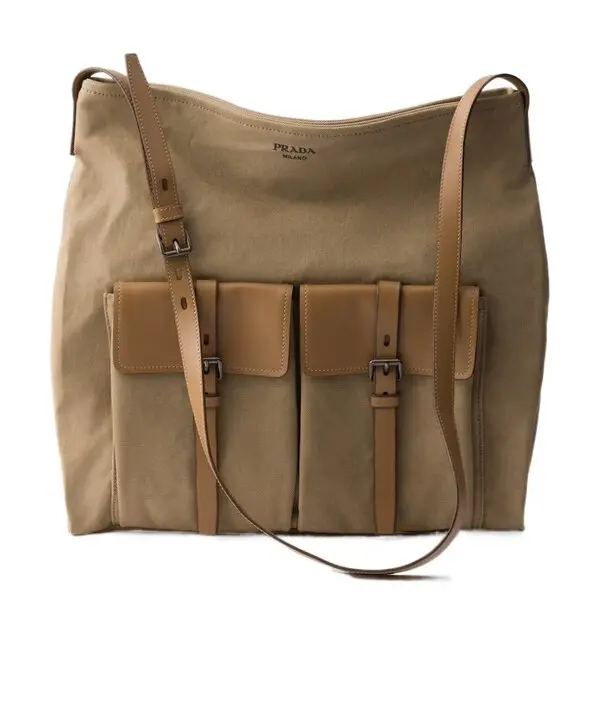 Prada Canvas And Leather Shoulder Bag - Khaki