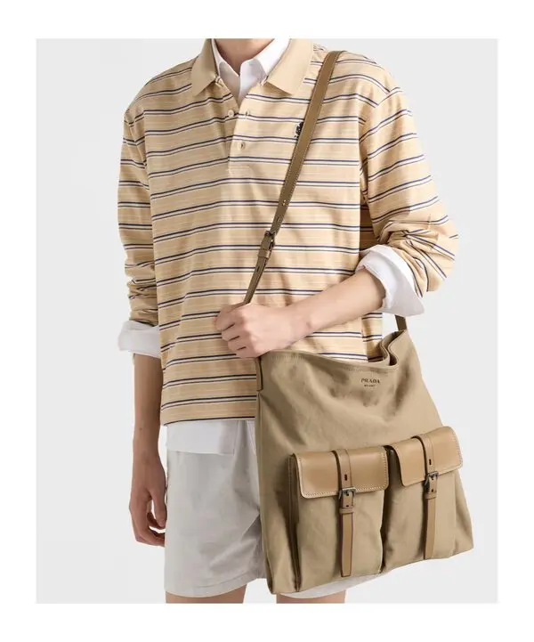 Prada Canvas And Leather Shoulder Bag - Khaki