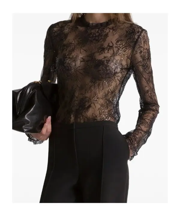 Alberta Ferretti Embroidered Lace Blouse With Sequins