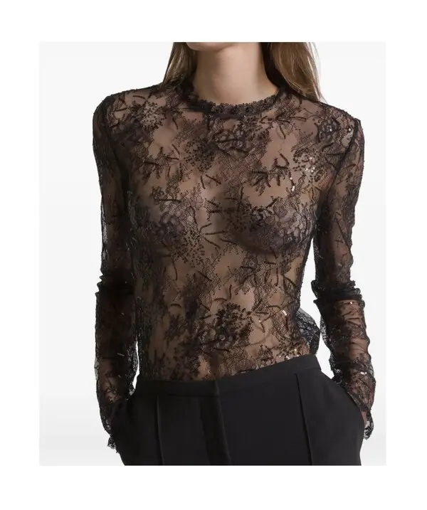 Alberta Ferretti Embroidered Lace Blouse With Sequins