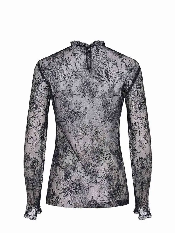 Alberta Ferretti Sequin-embellished Lace Long-sleeve Top - Black