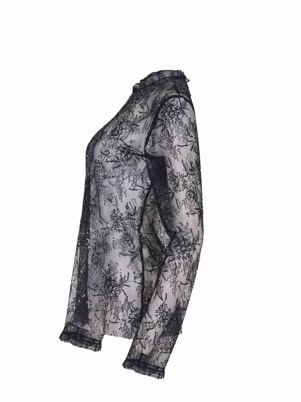 Alberta Ferretti Sequin-embellished Lace Long-sleeve Top - Black