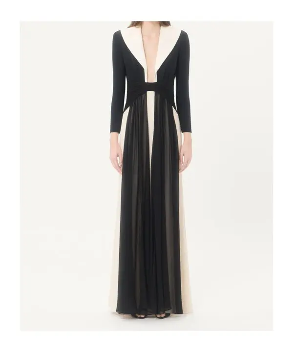 Valentino Garavani Long Sleeve Maxi Dress With Draped Paneling