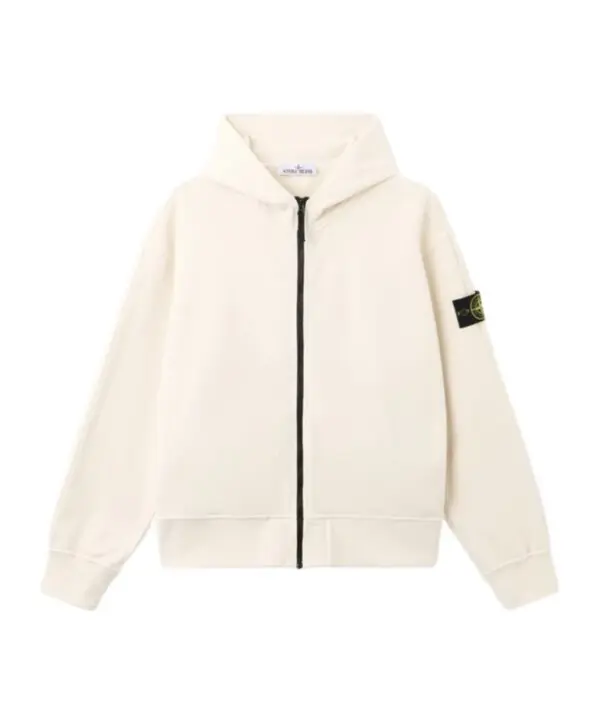 Stone Island Oversized Fit Zip-up Hooded Sweatshirt - Ivory