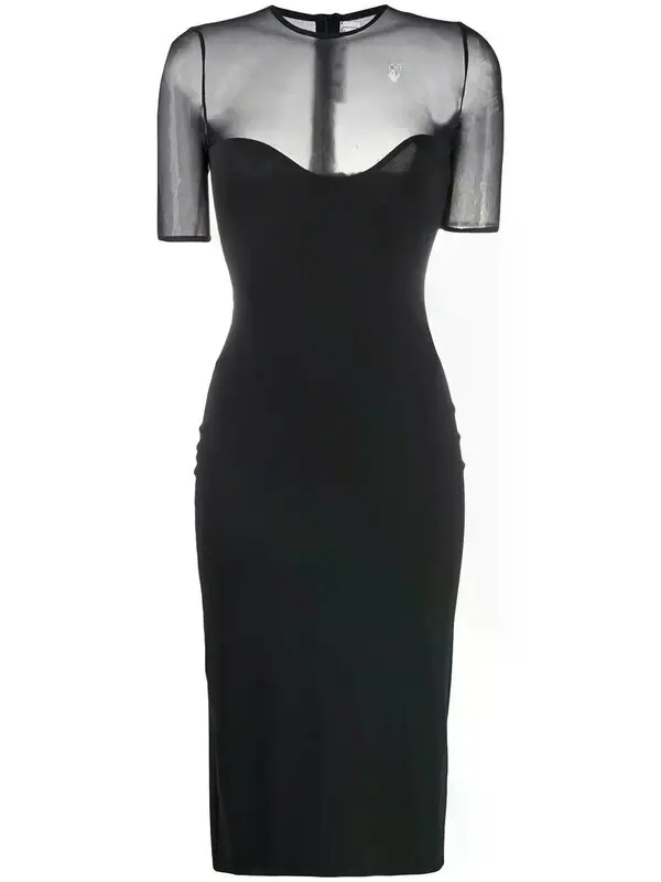 Off-White Sheer Panel Knee-length Dress