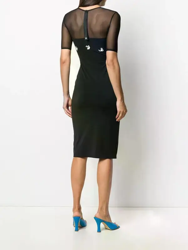 Off-White Sheer Panel Knee-length Dress