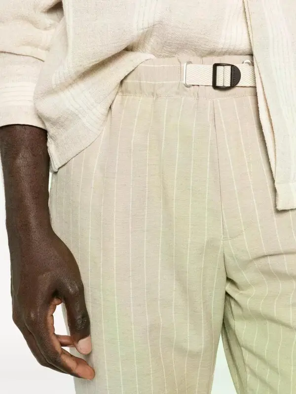 WHITE SAND Striped Belt Trousers