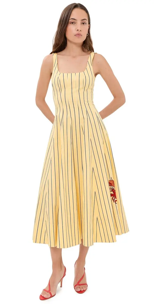 Staud Wells Dress With Lobster Embellishment - Monday Stripe Lobster