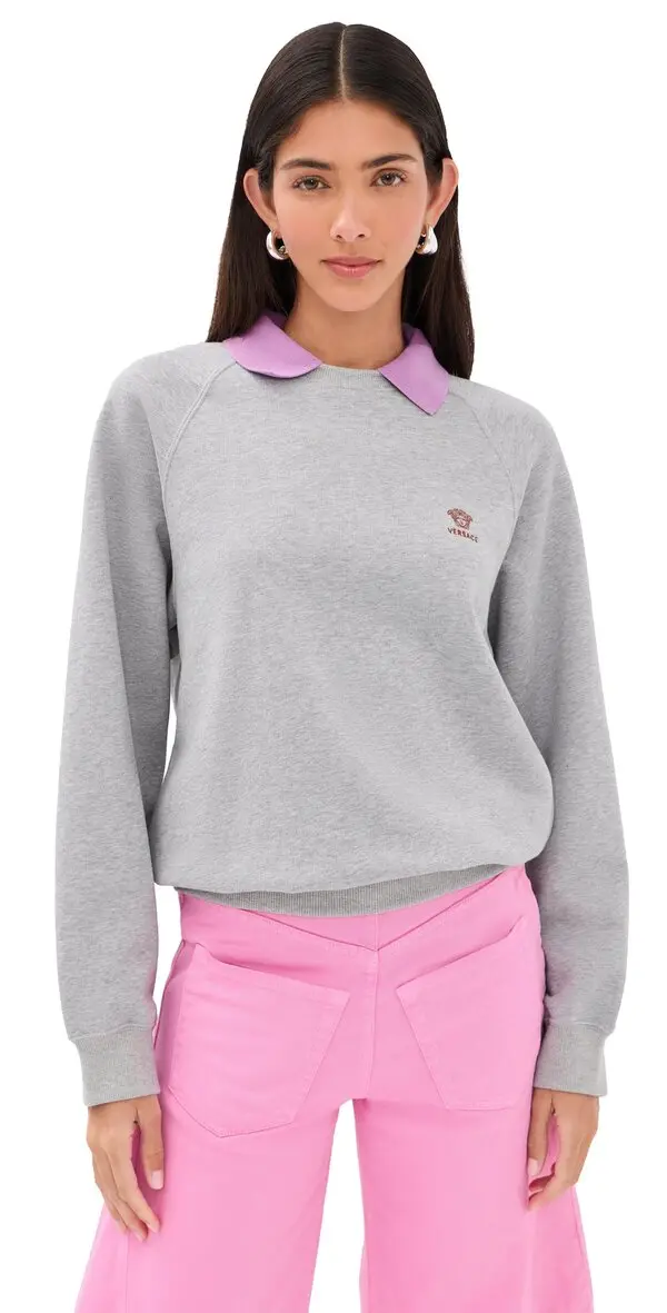 Versace Embroidered Logo Sweatshirt - Grigio Melange/violet