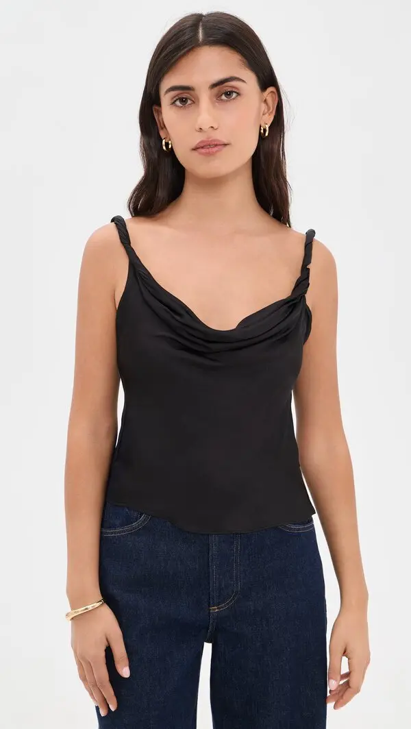 Alice + Olivia Monique Twist Strap Cowl Neck Tank - Black