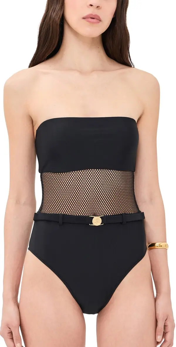 L'Agence Mesh Panel One-piece Swimsuit - Black