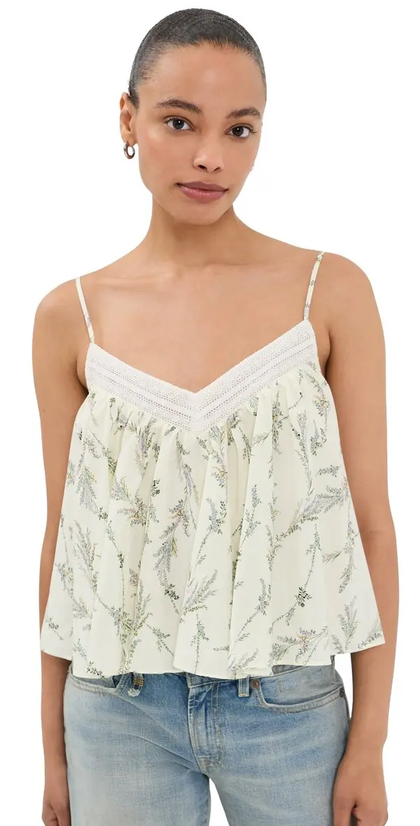 Veronica Beard Mariale Floral Print Cotton Silk Voile Top - Dove Multi