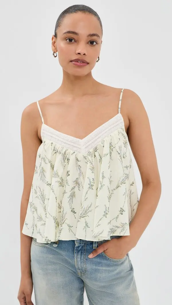 Veronica Beard Mariale Floral Print Cotton Silk Voile Top