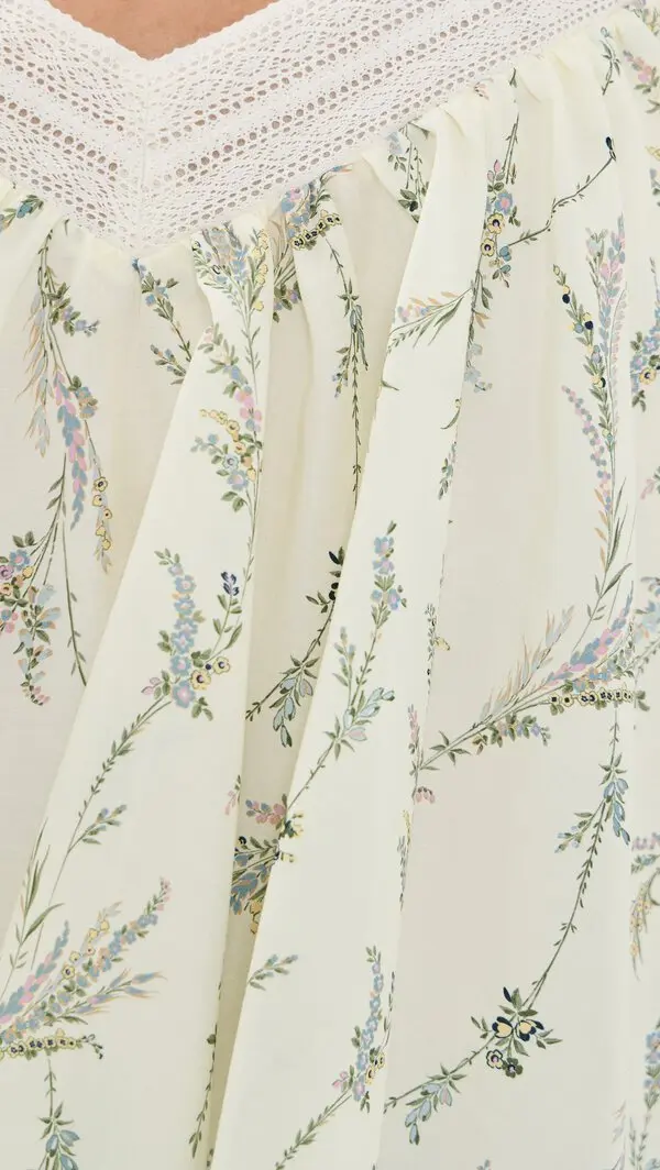 Veronica Beard Mariale Floral Print Cotton Silk Voile Top