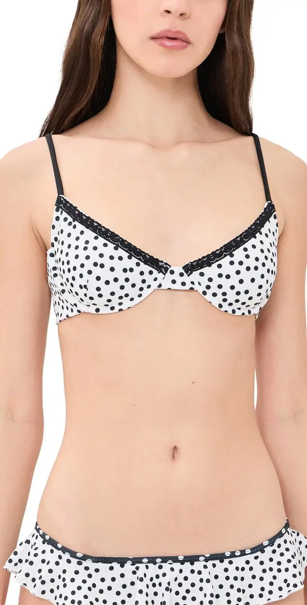 LESLIE AMON Maya Polka Dot Bikini Top - White Polka