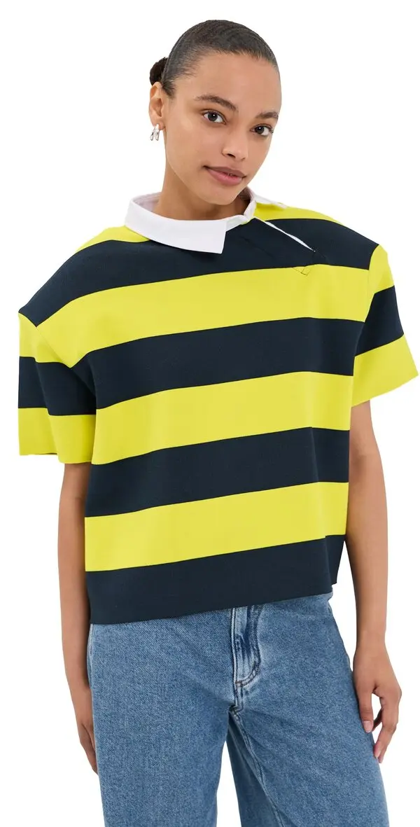 A.W.A.K.E. Mode A. W.a. K.e. Mode Knitted Rugby Top - Yellow/navy Striped