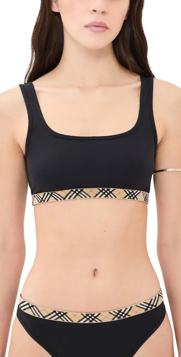 Burberry Check Trim Bikini Top - Black
