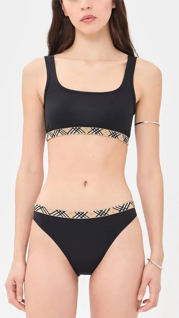 Burberry Check Trim Bikini Top - Black