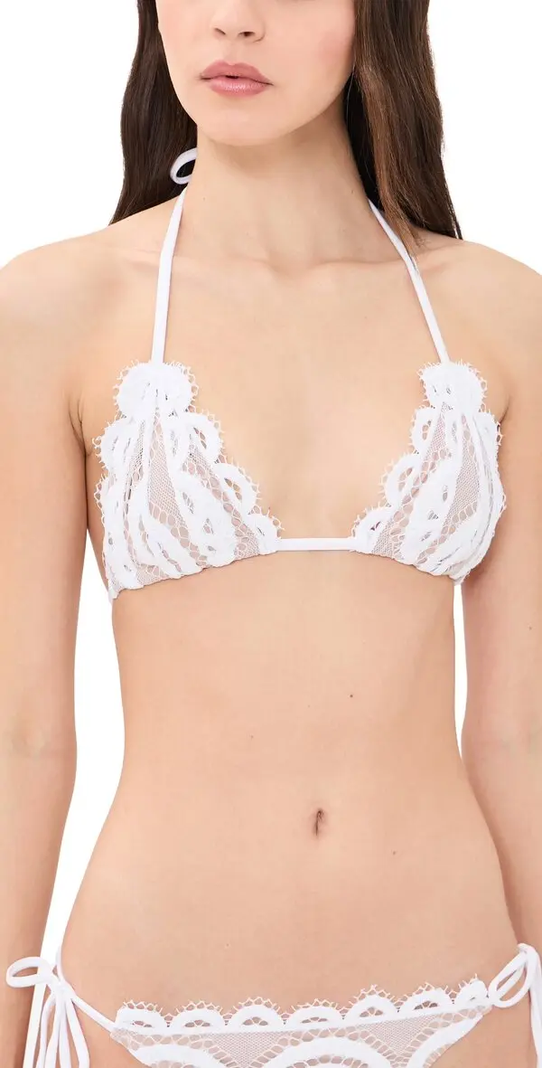 PQ SWIM Lace Triangle Bikini Top - White