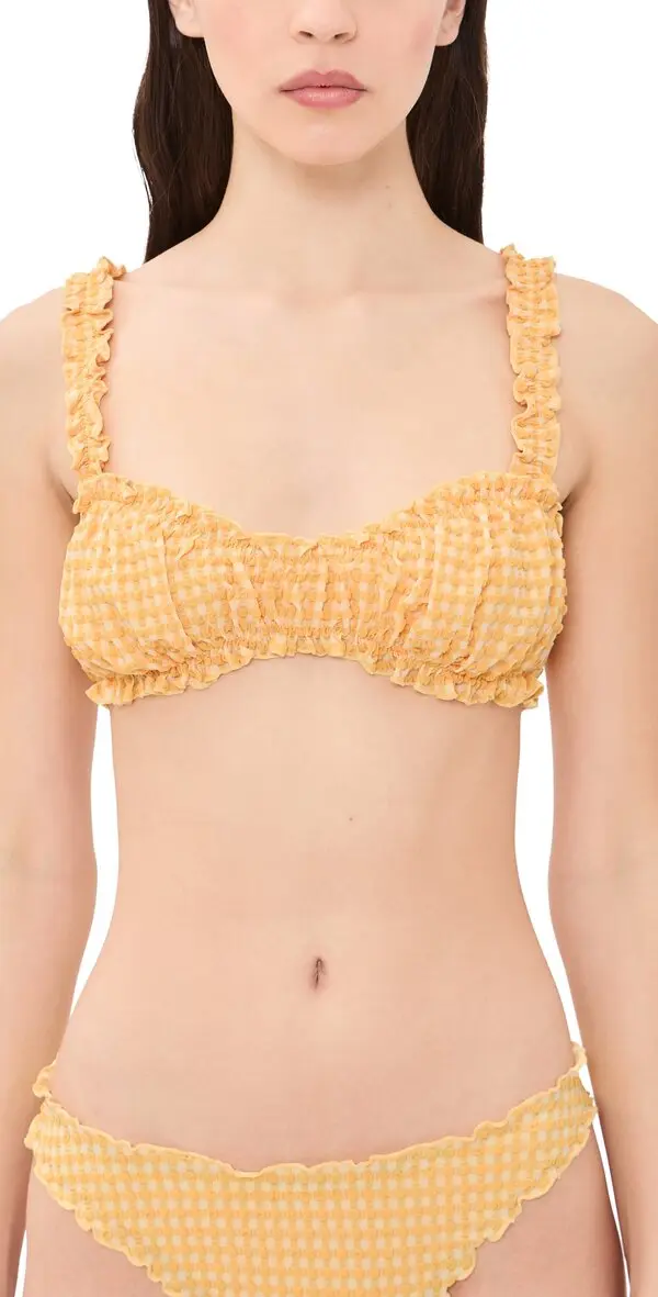 Simkhai Evander Seersucker Ruched Bikini Top - Mango Multi