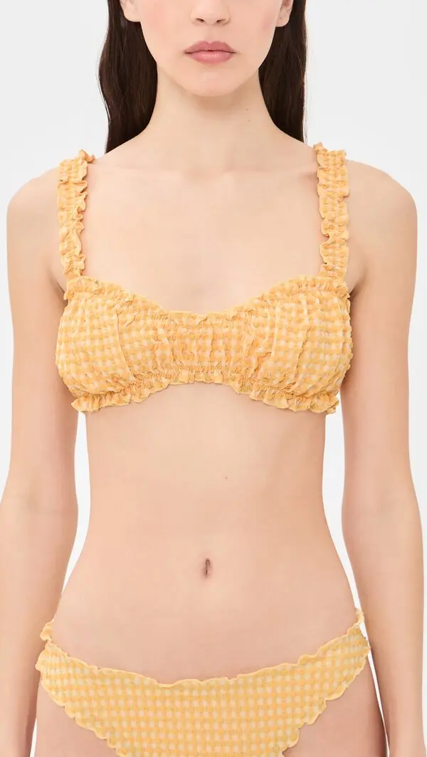 Simkhai Evander Seersucker Ruched Bikini Top