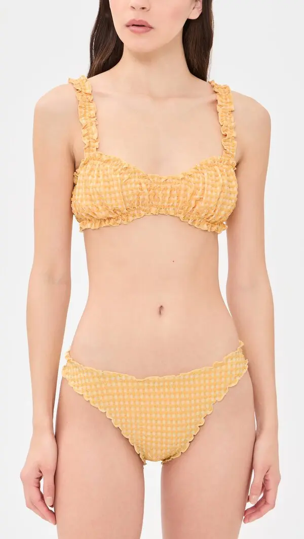 Simkhai Evander Seersucker Ruched Bikini Top