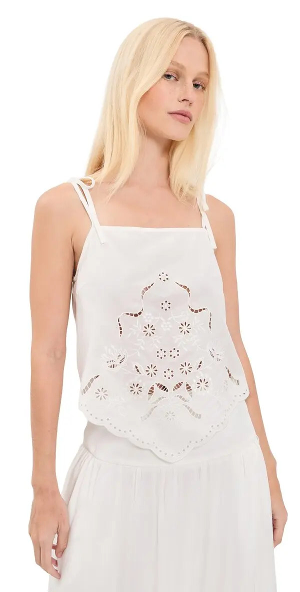 Astr The Label Stevie Embroidered Eyelet Top - White