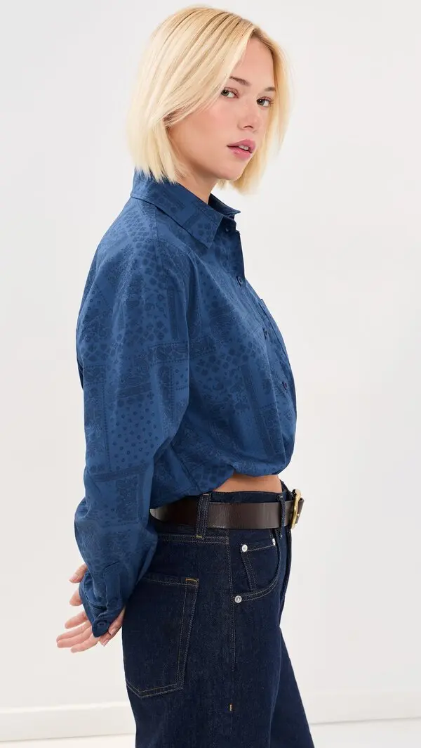 LE BOP Wylie Bandana Print Button-down Shirt - Denim/navy