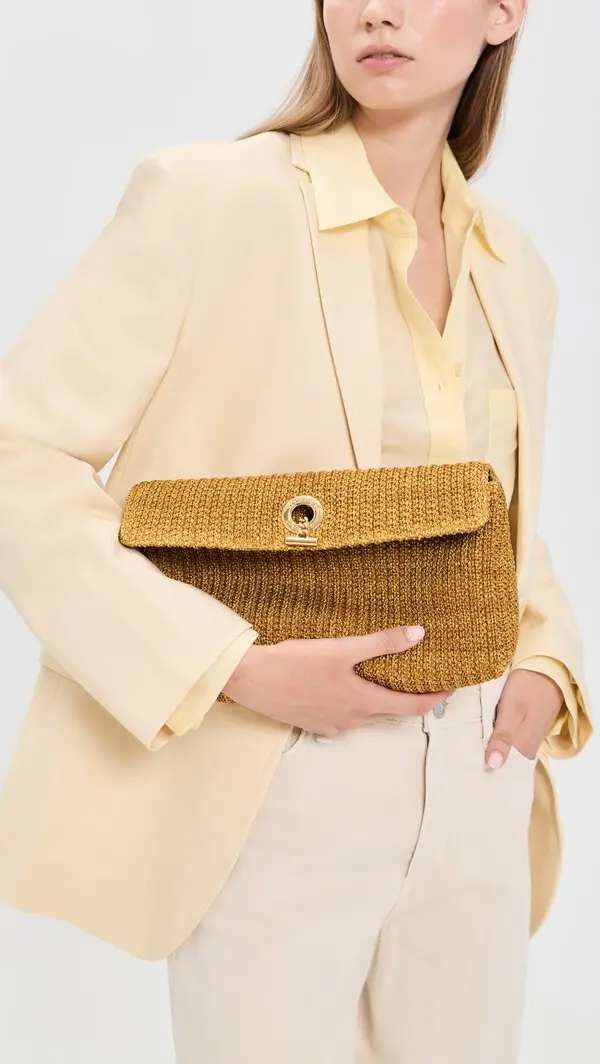 Veronica Beard Raffia Clutch With -tone Hardware