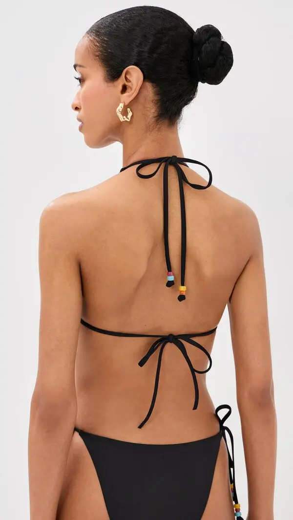 Staud Lido Triangle Bikini Top With Beaded Straps - Black