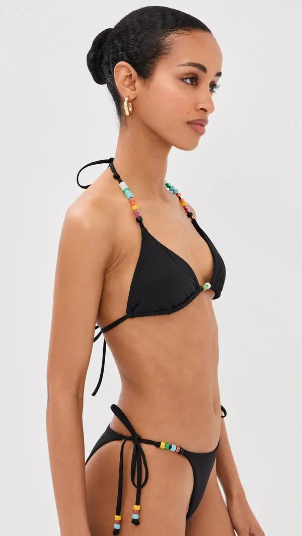 Staud Lido Triangle Bikini Top With Beaded Straps - Black