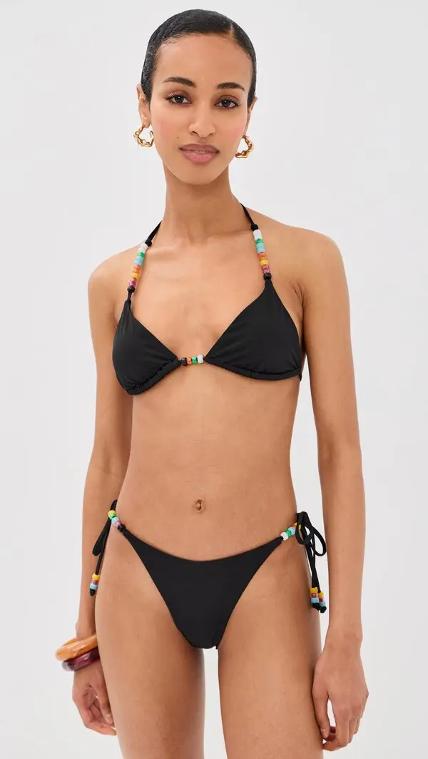 Staud Lido Triangle Bikini Top With Beaded Straps - Black