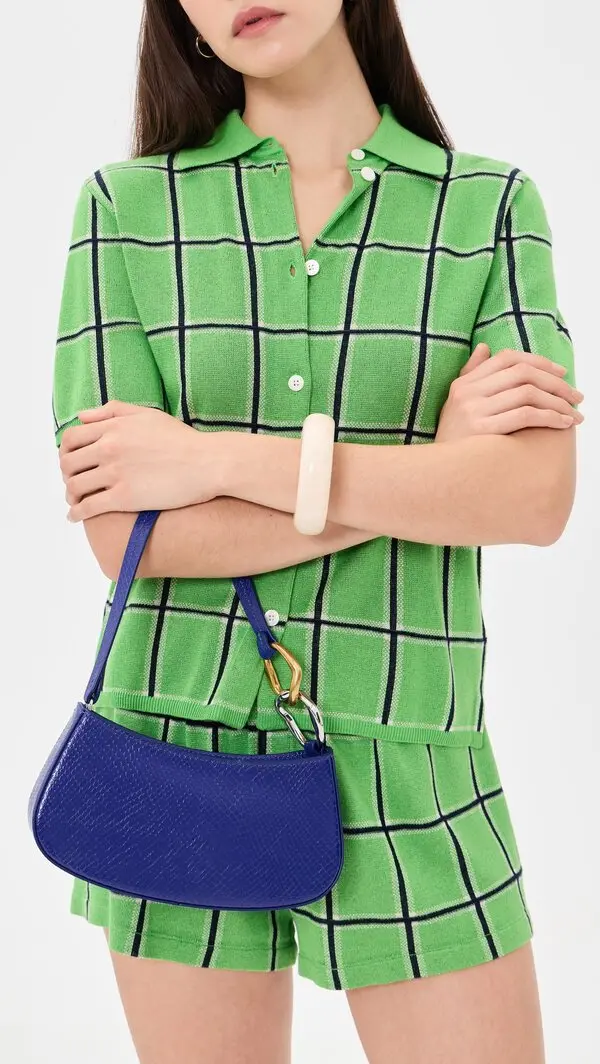 Staud Ollie Croc-embossed Leather Shoulder Bag - Cobalt