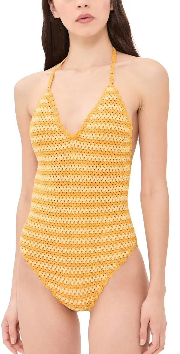 Simkhai Karoline Crochet Halter One-piece - Mango Multi