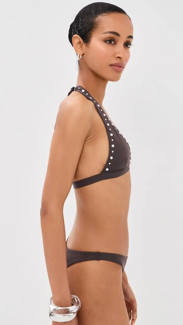 Staud Irina Bikini Top With Embellishments - Espresso Studs