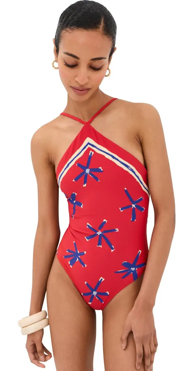 Staud Cadence Piece Swimsuit Floral Print - Painted Foulard