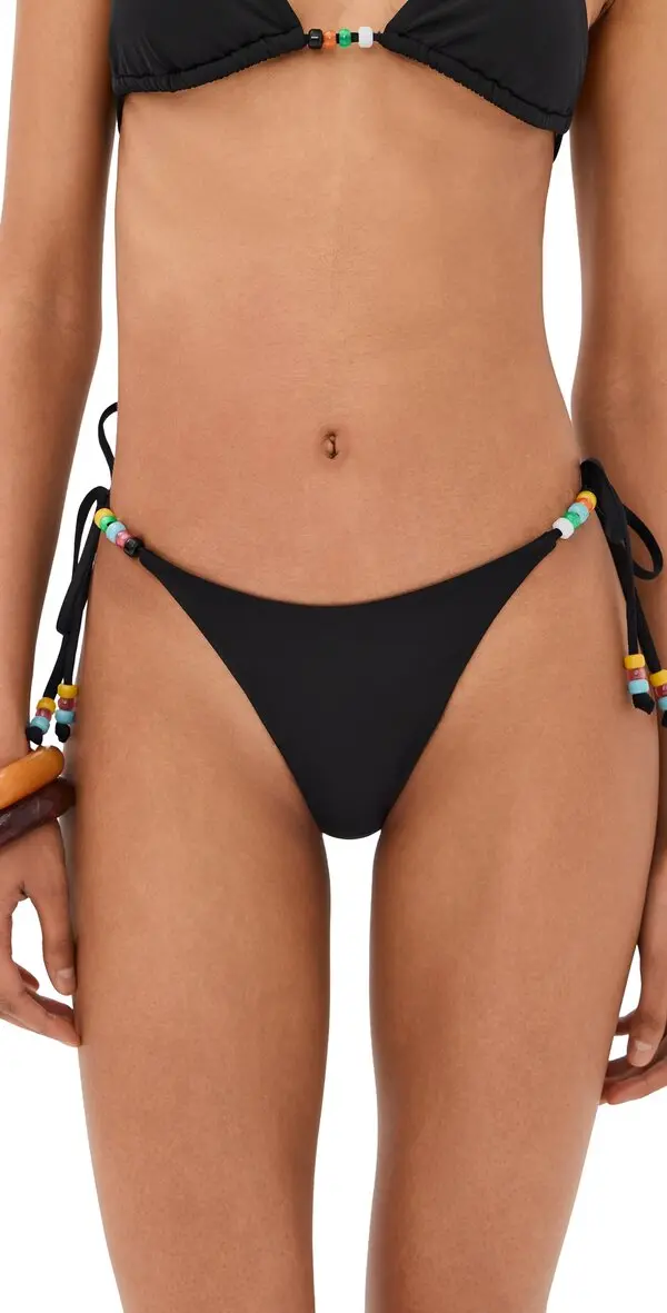 Staud Sisley Side Tie Bikini Bottoms With Embellished Ties - Black